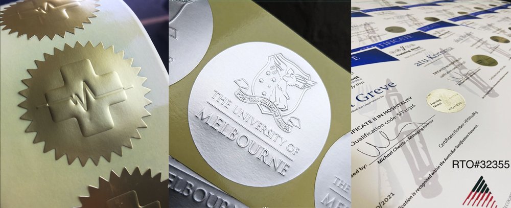 Custom Embossed Certificate & Authentication Stickers Australia